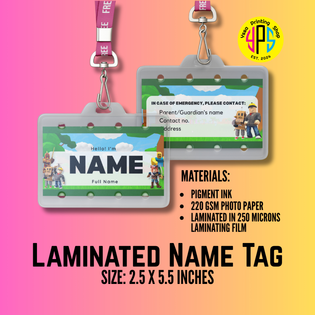 Laminated Name Tag for Back to School (back to back) | Shopee Philippines
