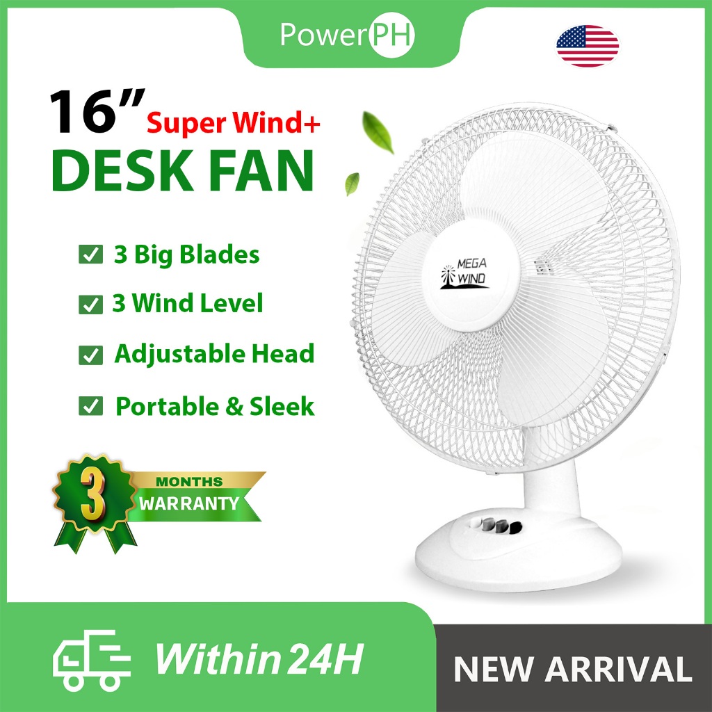 POWERPH 16 Inch White Portable Electric Desk Fan Table Fan Wall Fan ...