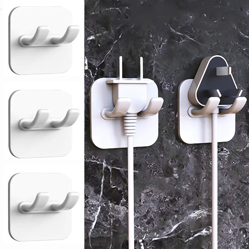 Power Plug Socket Hook Wall Mount Punch-free Power Cord Storage Rack ...