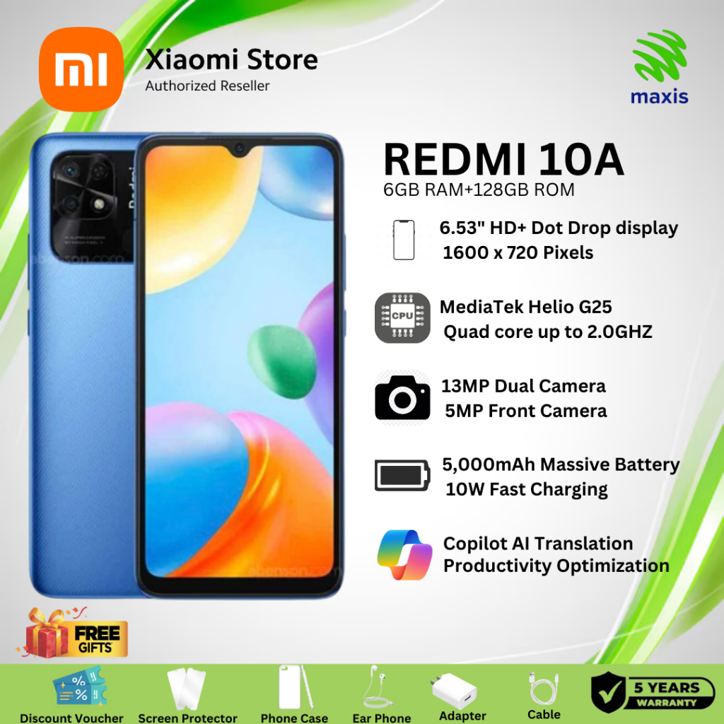 XIAOMI REDMI 10A Cellphone | 6GB RAM+128GB ROM Smartphone | 6.53" HD ...