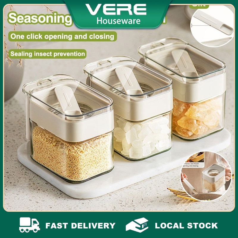 Seasoning Container with Spoon Kitchen Salt/MSG Storage Bottle Sealed ...