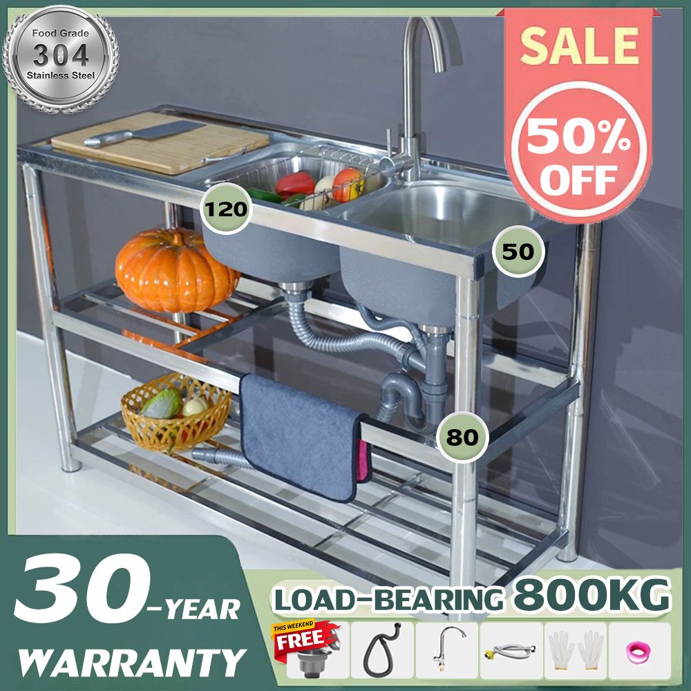 【Free accessories】304 Stainless Steel Kitchen Sink Thickness Double ...