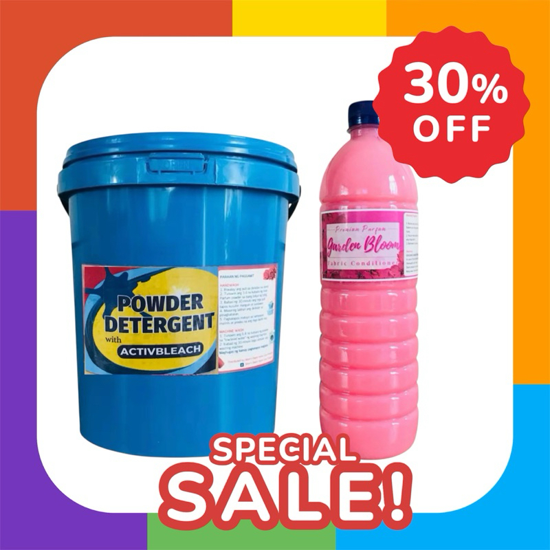 BUNDLE SALE 3KG. DETERGENT POWDER w/scoop AND 1 LITER FABCON ORIG ...