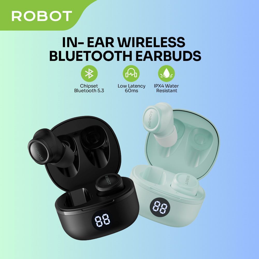 Robot T80 TWS Wireless Earphone Waterproof Bluetooth Earbuds IPX4 Fast Connection 48 Hours ...