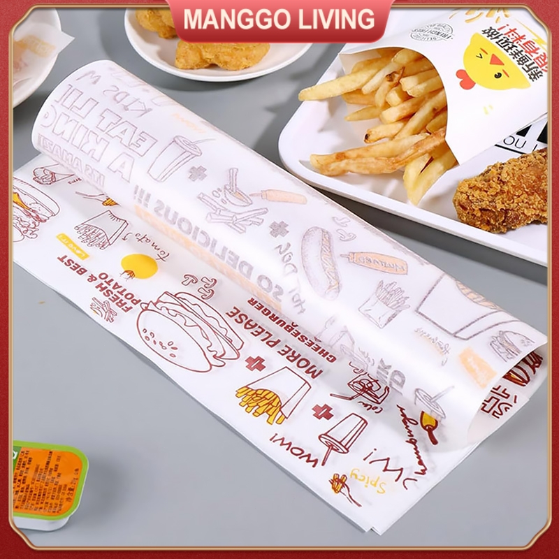 100pcs Greaseproof Food Liner Paper Burger Wax Paper Wrapper BBQ French ...