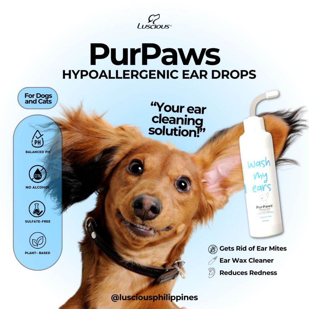 PurPaws Pet Ear Drops For Eliminate Ear Mites Treating Ear Canal Odor ...