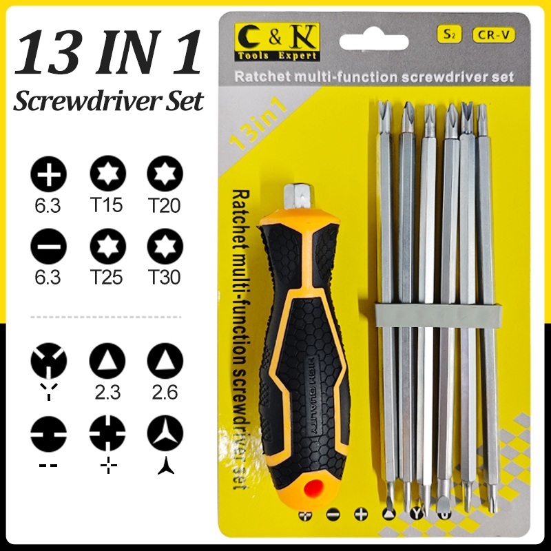C&K 13 in 1 Screwdriver Set S2 Steel Cr-V Long Multi-Func. Drill Philip ...