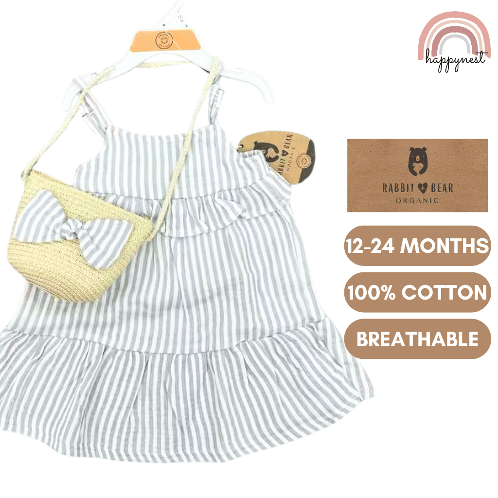 Rabbit Bear Stripes Dress with FREE Rattan Bag (12–24 Months) AA134 ...