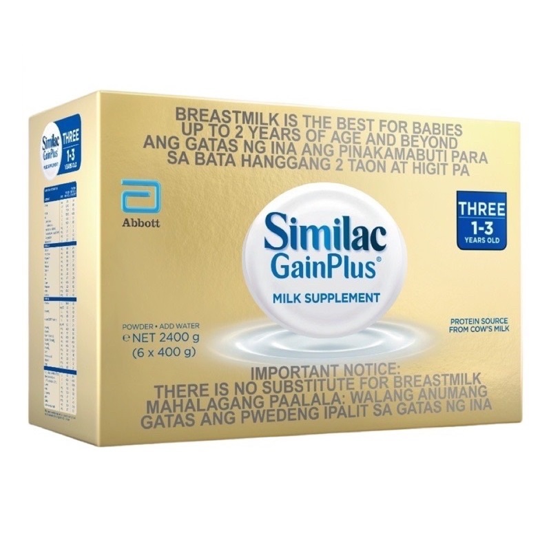 Similac GainPlus for 1 to 3 years old 2.4kg (400g x 6) | Shopee Philippines