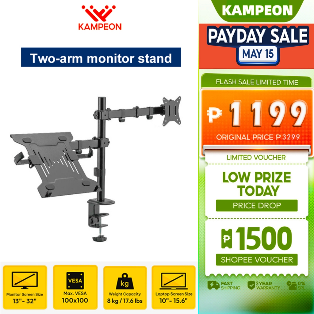 EXPOSE Monitor Stand With Laptop Tray Dual Arm Desk Mount Fully ...