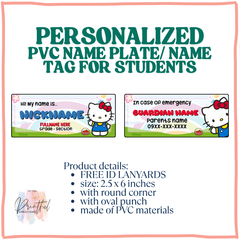 PERSONALIZED PVC & LAMINATED NAME PLATE / NAME TAG FOR KIDS - with Free ...