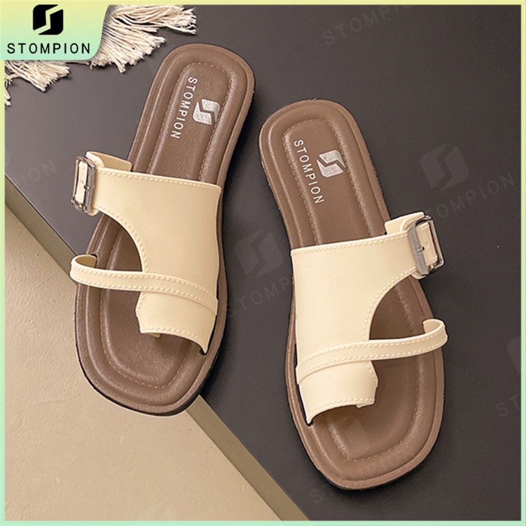 STOMPION Korean Sandals For Women Elegant Slippers For Women Flat ...