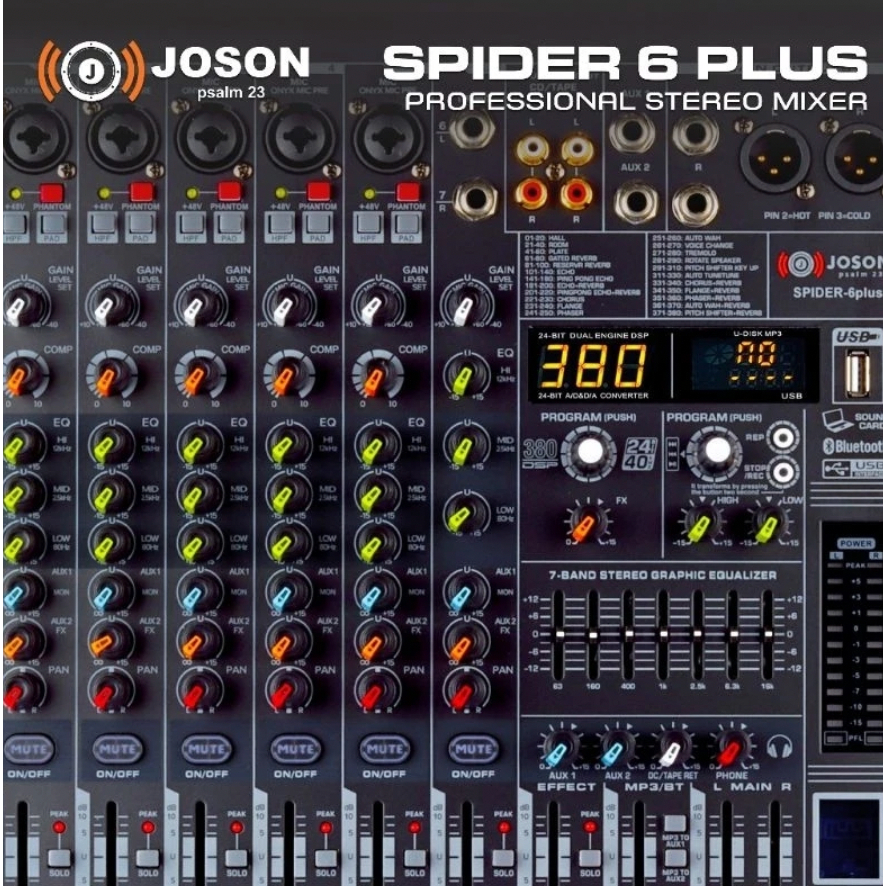 JOSON SPIDER 6 PLUS 6 channel Professional audio mixer with 380 DSP ...