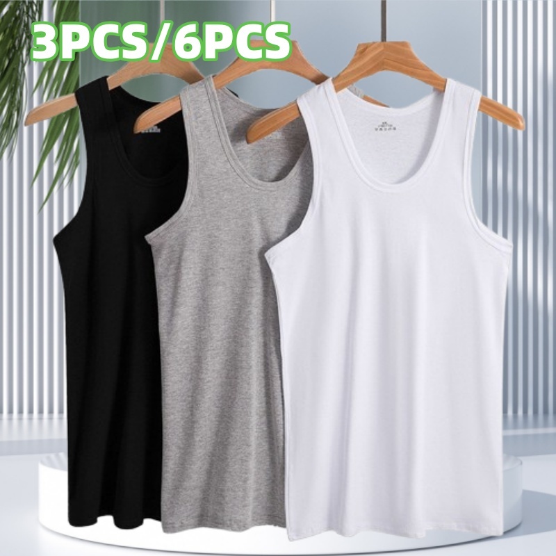 Hot COD Set of 3/6pcs Men's Vests Cotton Ribbed Sando Tanks Black ...