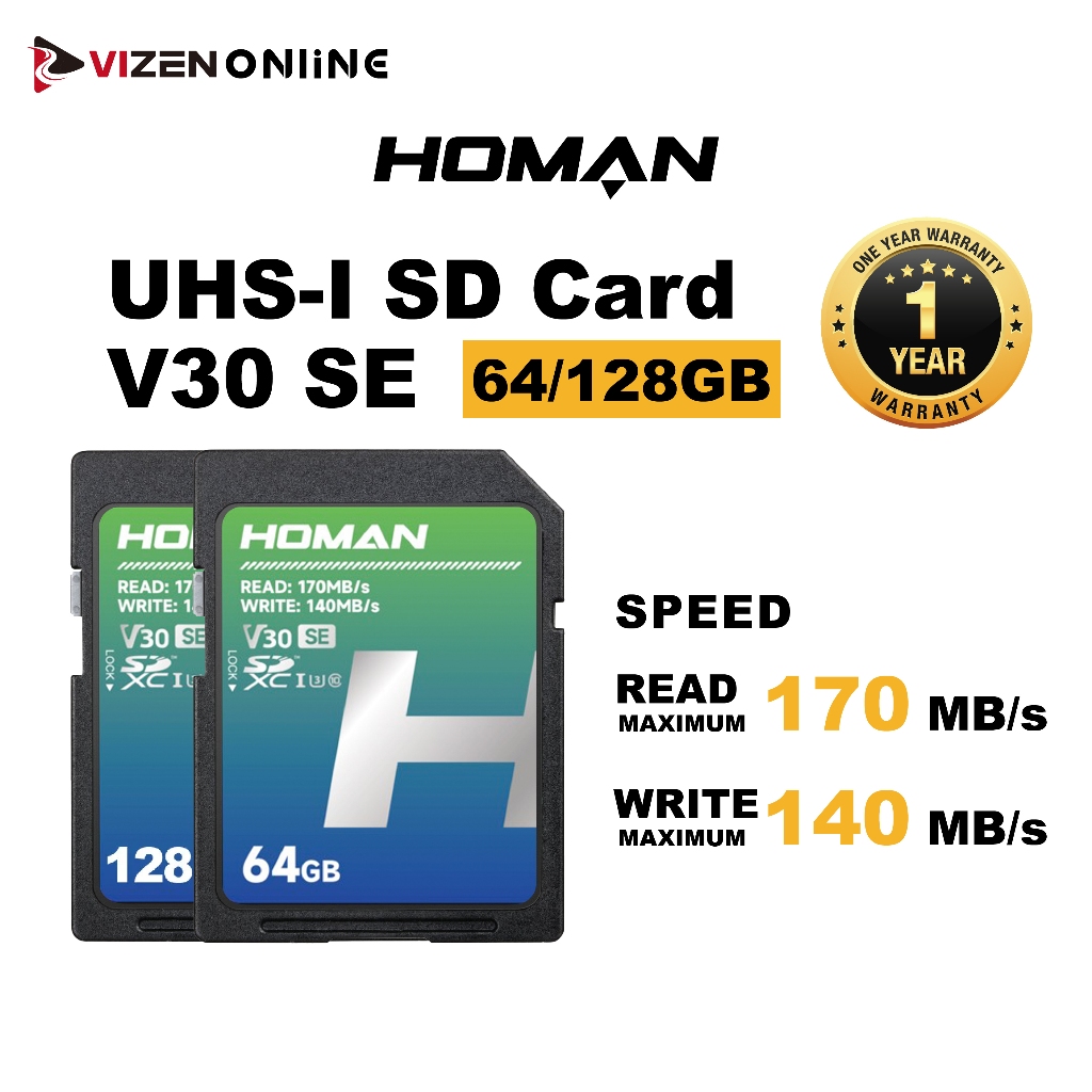 HOMAN UHS-I SD Card V30 SE 64 GB 128 GB SDXC 1170 MB/s Read Speed 140 ...