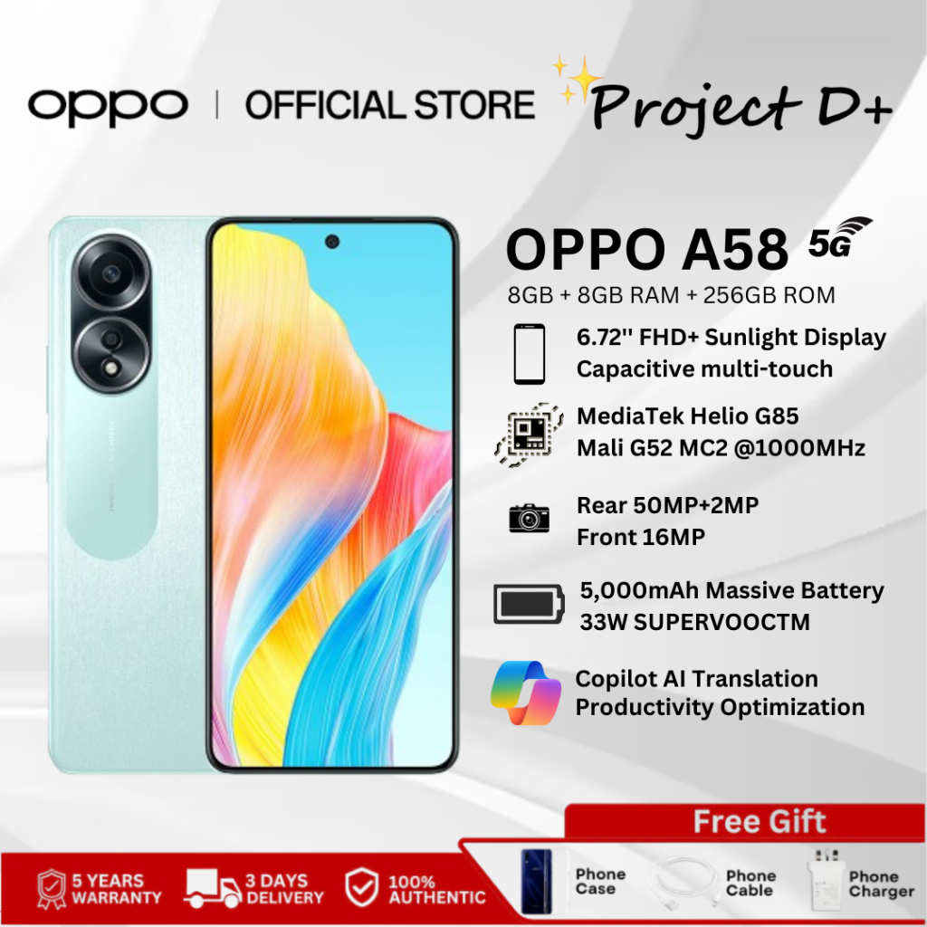 𝐎𝐏𝐏𝐎 A58 5G I 8GB RAM + 256 GB ROM I Sleek Design I Strong Performance ...