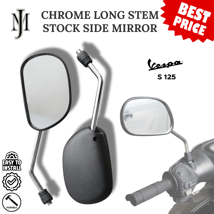 Vespa S 125 JM Stock Side Mirror Chrome Stem Clear Lens Side Mirror for ...