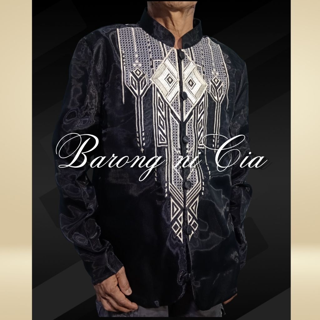 BLACK COAT BARONG WITH FRONT AND BACK EMBROIDERED DESIGN | Shopee ...
