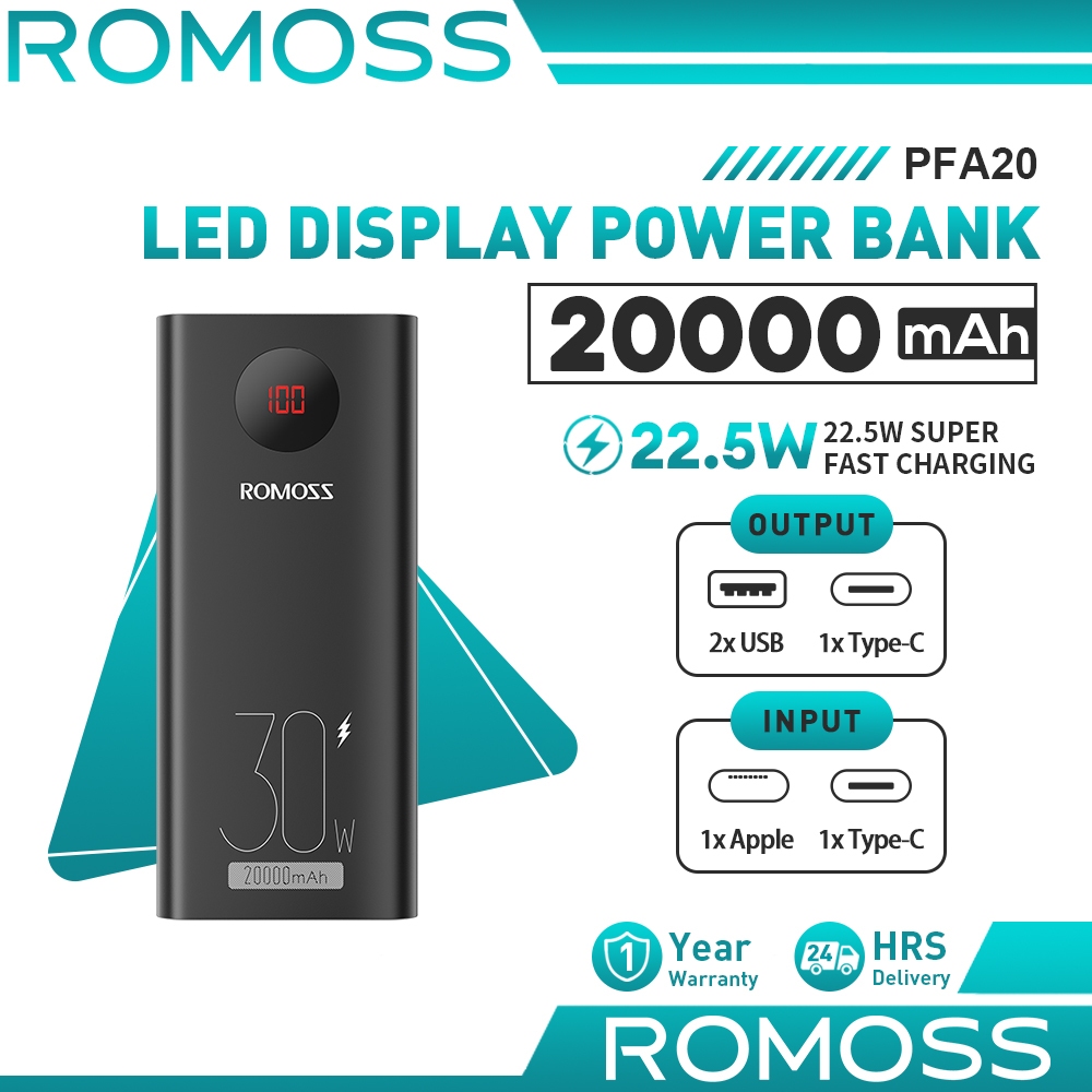 Romoss PEA20 20000mAh Power Bank 30W Super Fast Charging With Led ...