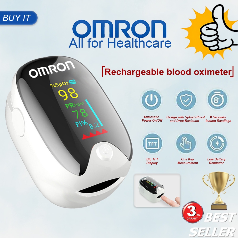 Omron Portable Finger Pulse Oximeter with Lanyard SpO2 Oxygen Saturation and Heart Rate Monitor ...