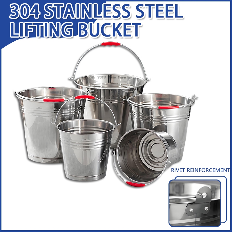 Stainless steel water bucket with lid Heavy Duty handle Thickened ...