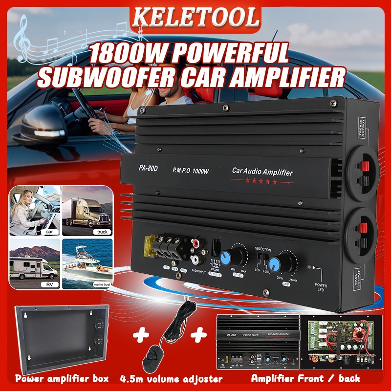 PA 80D Car Subwoofer Plate Amplifier 1800W Mono 12V Audio Power Module ...
