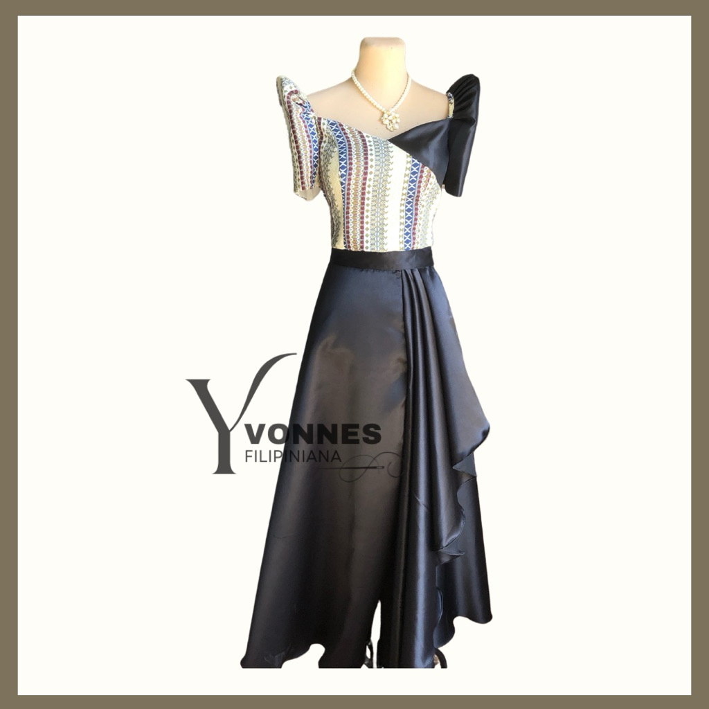Modern Filipiniana Lei Ethnic Top and Black Overlap Skirt | Shopee ...