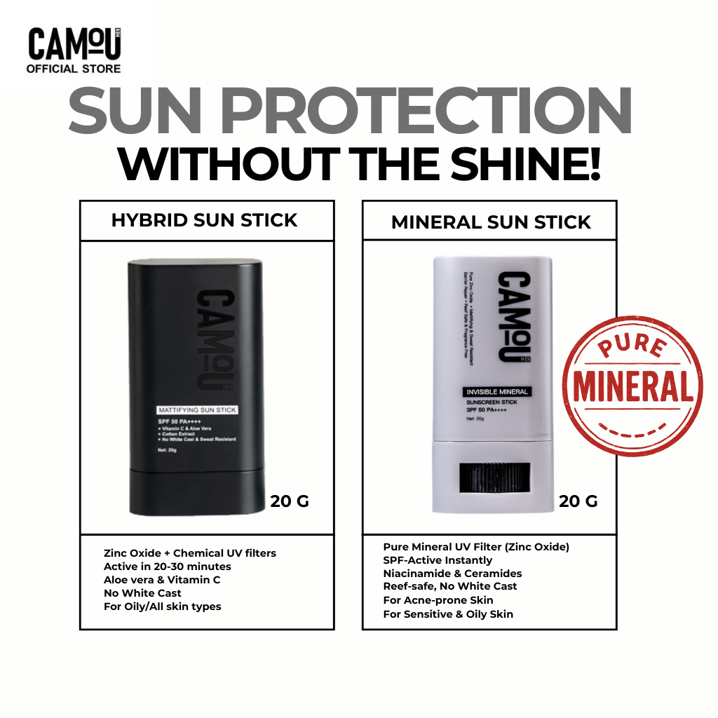 20g Camou Men's Mattifying Face Sunscreen Stick SPF 50 PA Oil Control ...