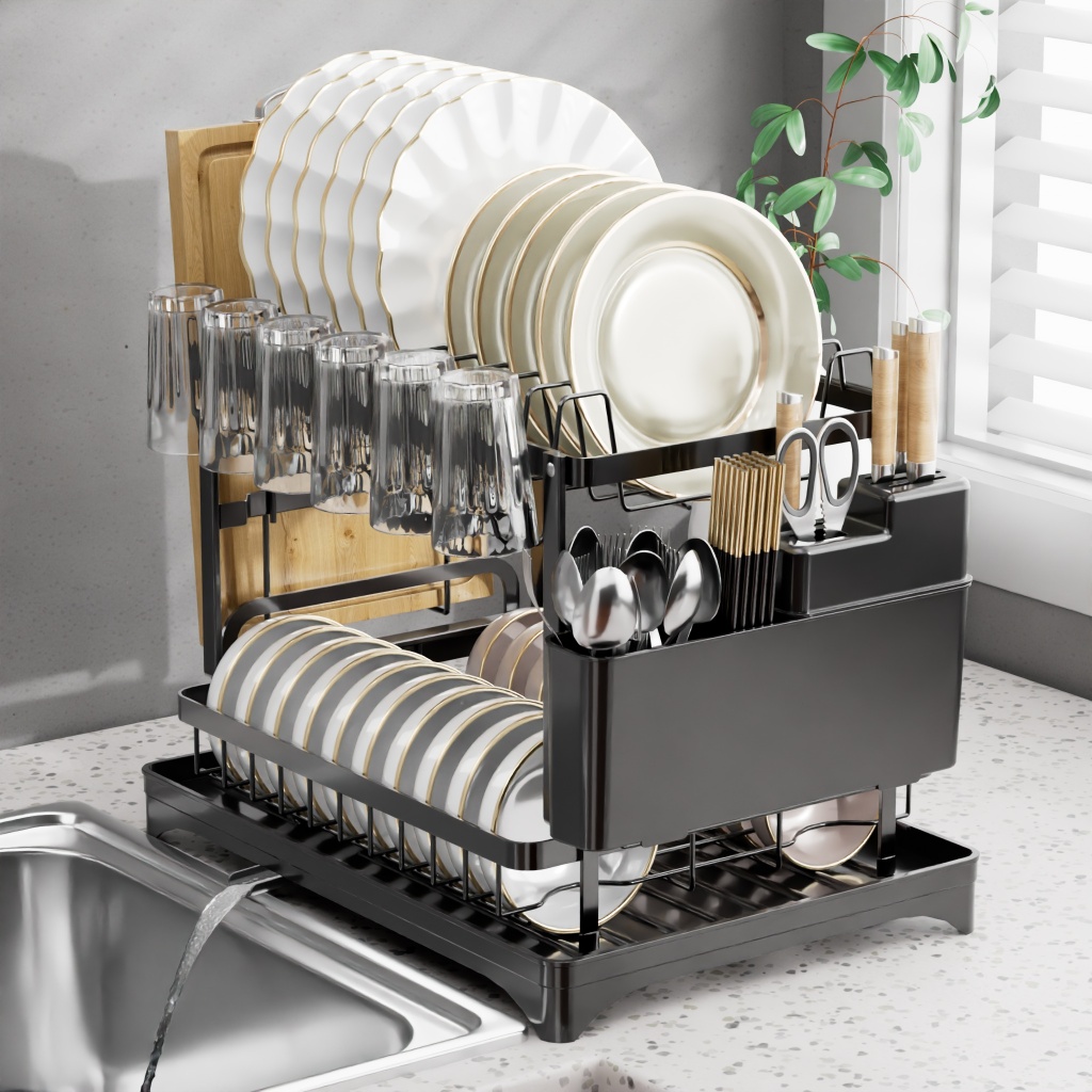 LN Foldable Dish Rack Kitchen Dish Storage Rack With Drain Tray ...