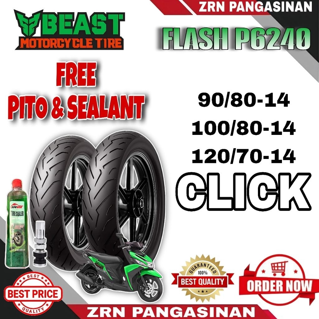 BEAST TIRE FLASH FOR HONDA CLICK 14" SET/PAIR WITH FREE TIRE SEALANT ...