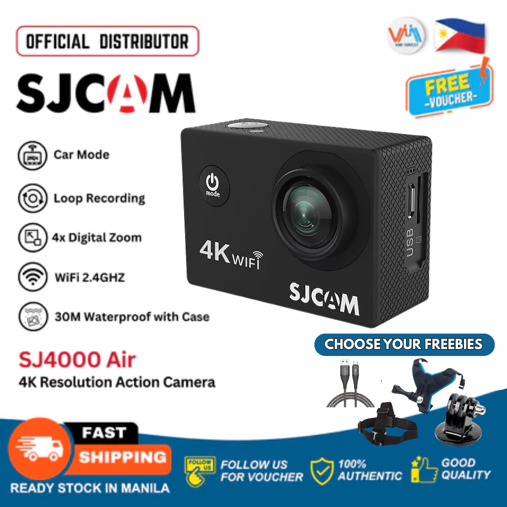 SJCAM SJ4000 Air Black Action Camera Full HD 4K with Optional Bundle Accessories Moto vlogging ...