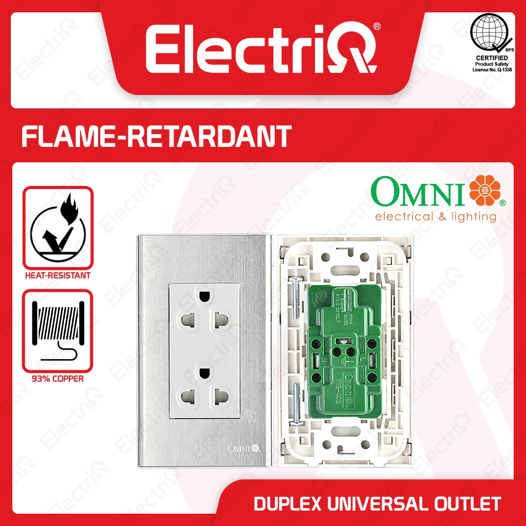 Electriq | Omni Duplex Universal Outlet with Ground in Stainless Plate ...
