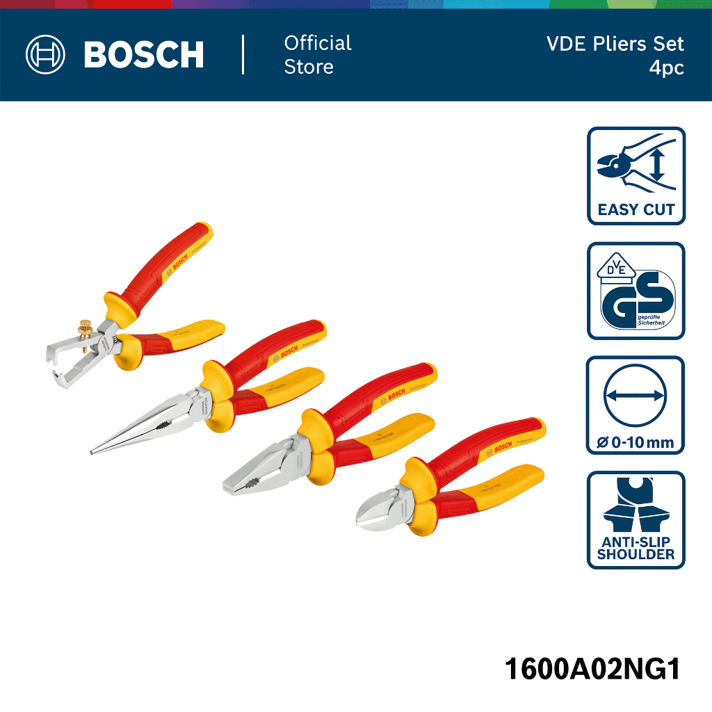 Bosch Hand Tools VDE Plier Set 4pc Professional Combo Kit | Shopee ...
