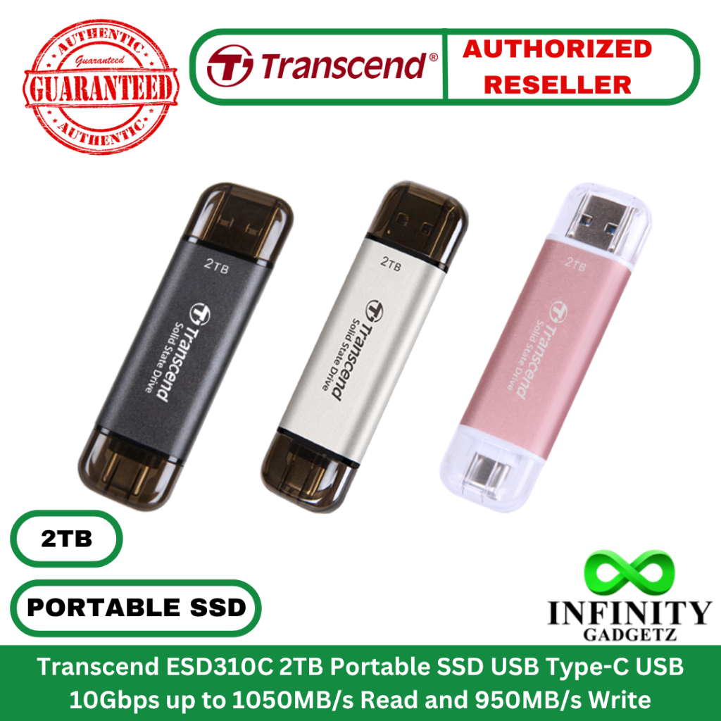 Transcend ESD310C 2TB Portable SSD USB Type-C USB 10Gbps 1050MB/s Read ...