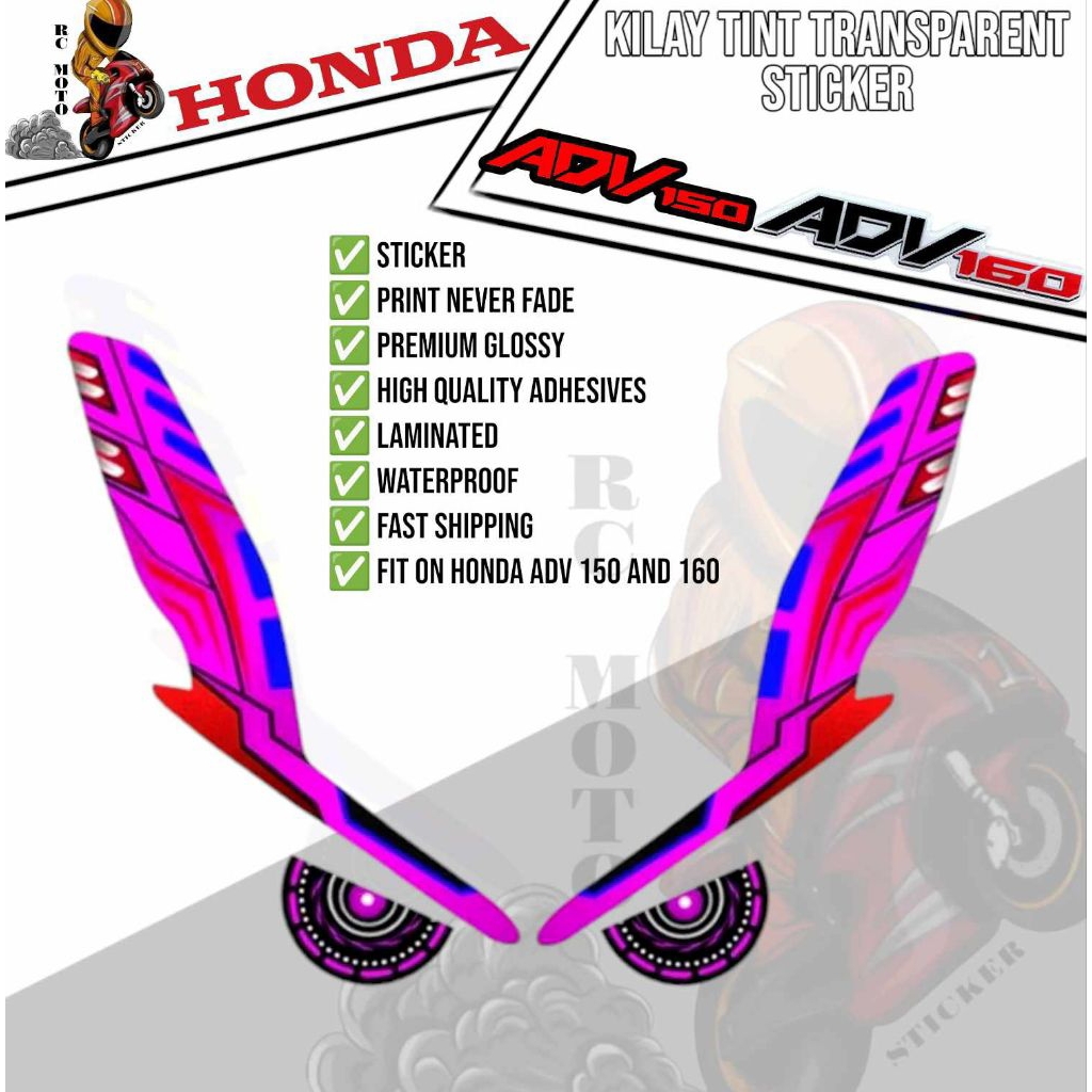 ADV 150 AND ADV 160 KILAY TINT WITH ROBOT EYEBALL TRANSPARENT STICKER ...