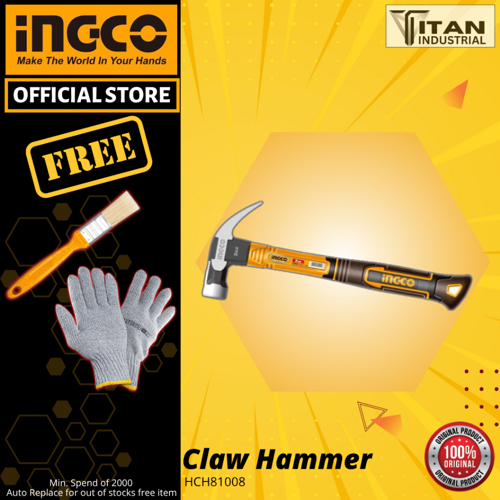 INGCO Hammer 8oz / 16oz Claw Hammer • Tm ss | Shopee Philippines