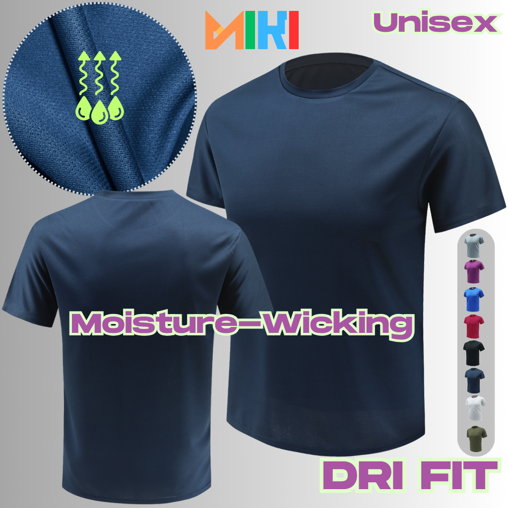 Miki Unisex Navy Blue T Shirt Running Tshirt Dry Fit Tops for Jogging ...