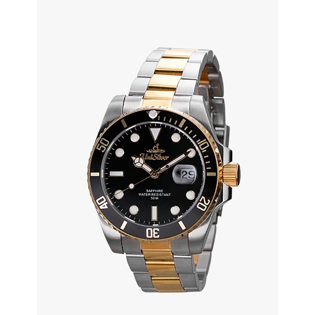 UniSilver TIME Men's Two Tone/ Black Sapphire Glass Analog Stainless ...
