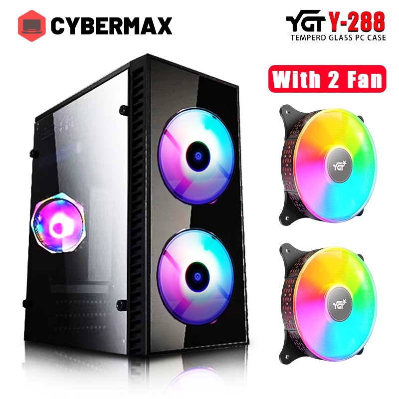YGT Y-288 Gaming PC Case With 2Pcs Fan Tempered Glass Micro ATX Desktop ...