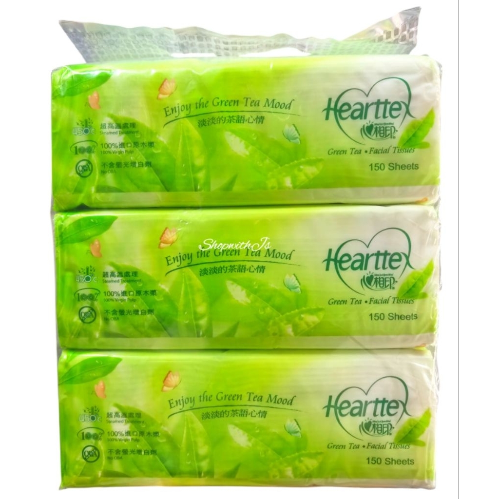 Hearttex Green Tea Facial Tissue | 150 pulls x 3s | Shopee Philippines