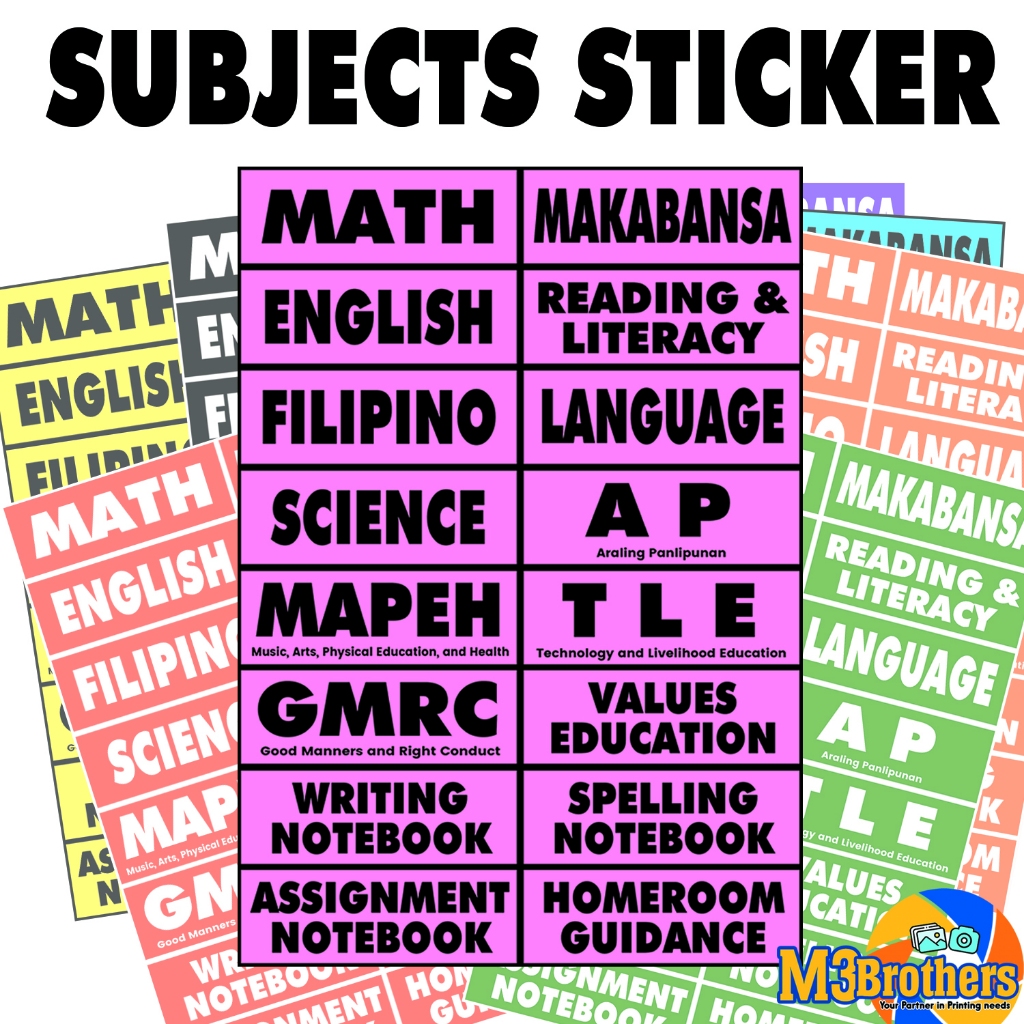 SCHOOL SUBJECT STICKERS 16 PIECES (UPDATED SUBJECTS AS OF SCHOOL YEAR ...