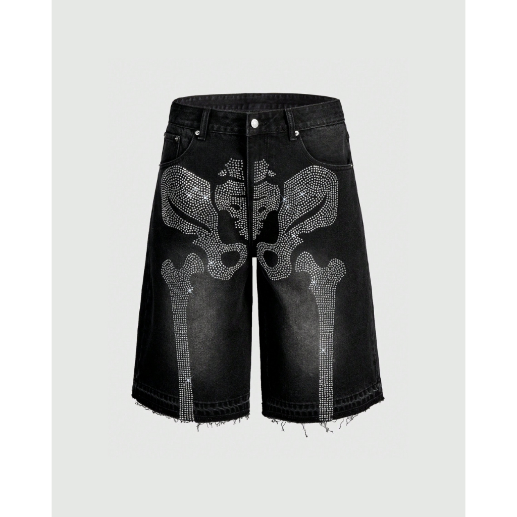 Jorts Denim For Men Loose Straight Bermuda Y2k With Skeleton Design ...