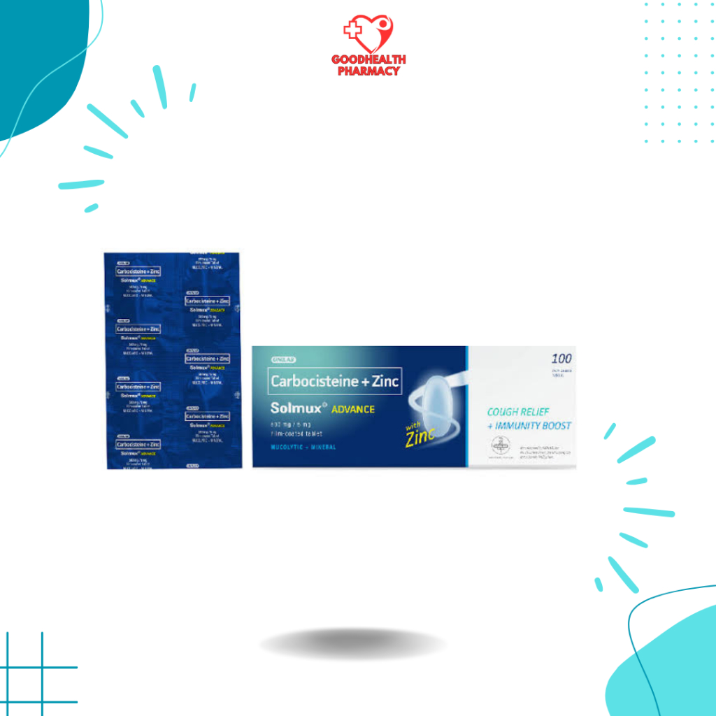 SOLMUX ADVANCE Carbocisteine (4pcs)/ Zinc 500mg / 5mg Film-Coated ...