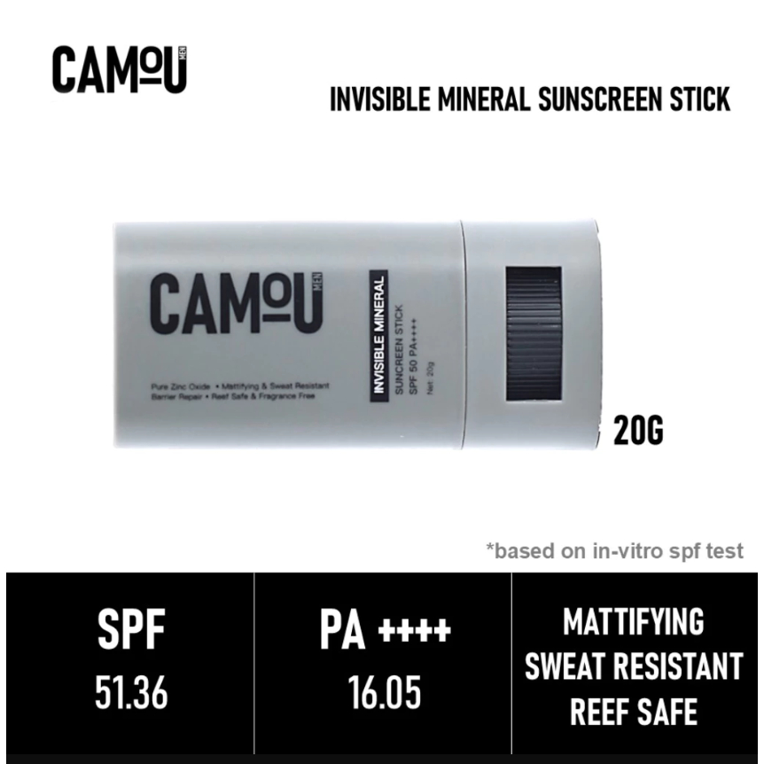 Camou Mineral Matte Sunscreen Stick SPF50 PA++++ Zinc Oxide Niacinamide ...