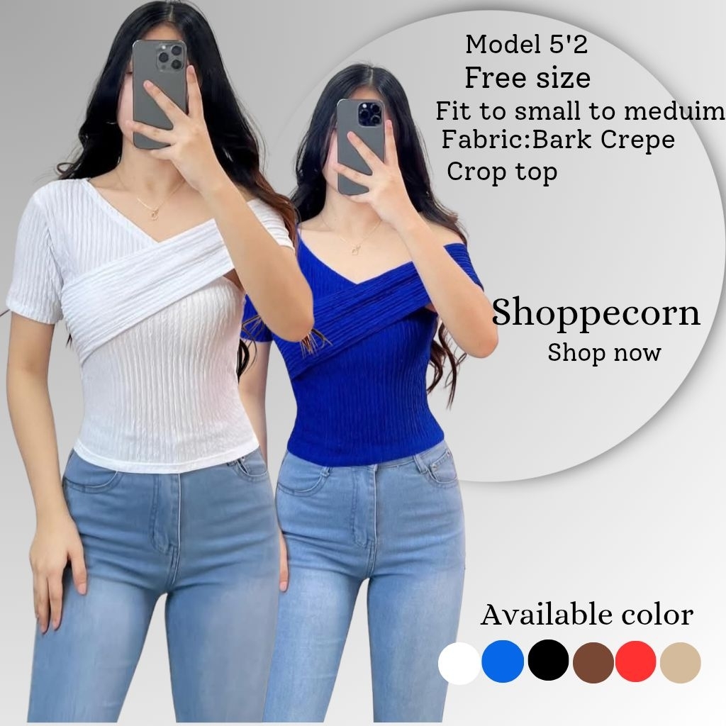 Korean Cross Shoulder Top Bark Crepe Fitted from Small - Medium ...