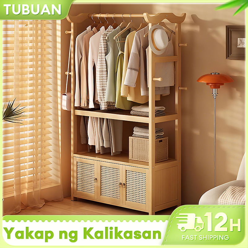 TUBUAN Bamboo Clothes Rack Organizer Hanging Rack Combination Coat Rack ...