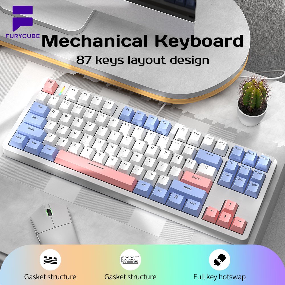 FURYCUBE G87 Gaming Keyboard Hot Swappable RGB Gasket Structure Wired ...