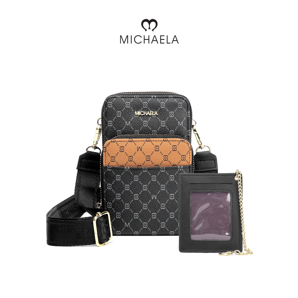 MICHAELA Chic Checkered Sling Bag with Clear Card Case 2PCS Phone Purse ...