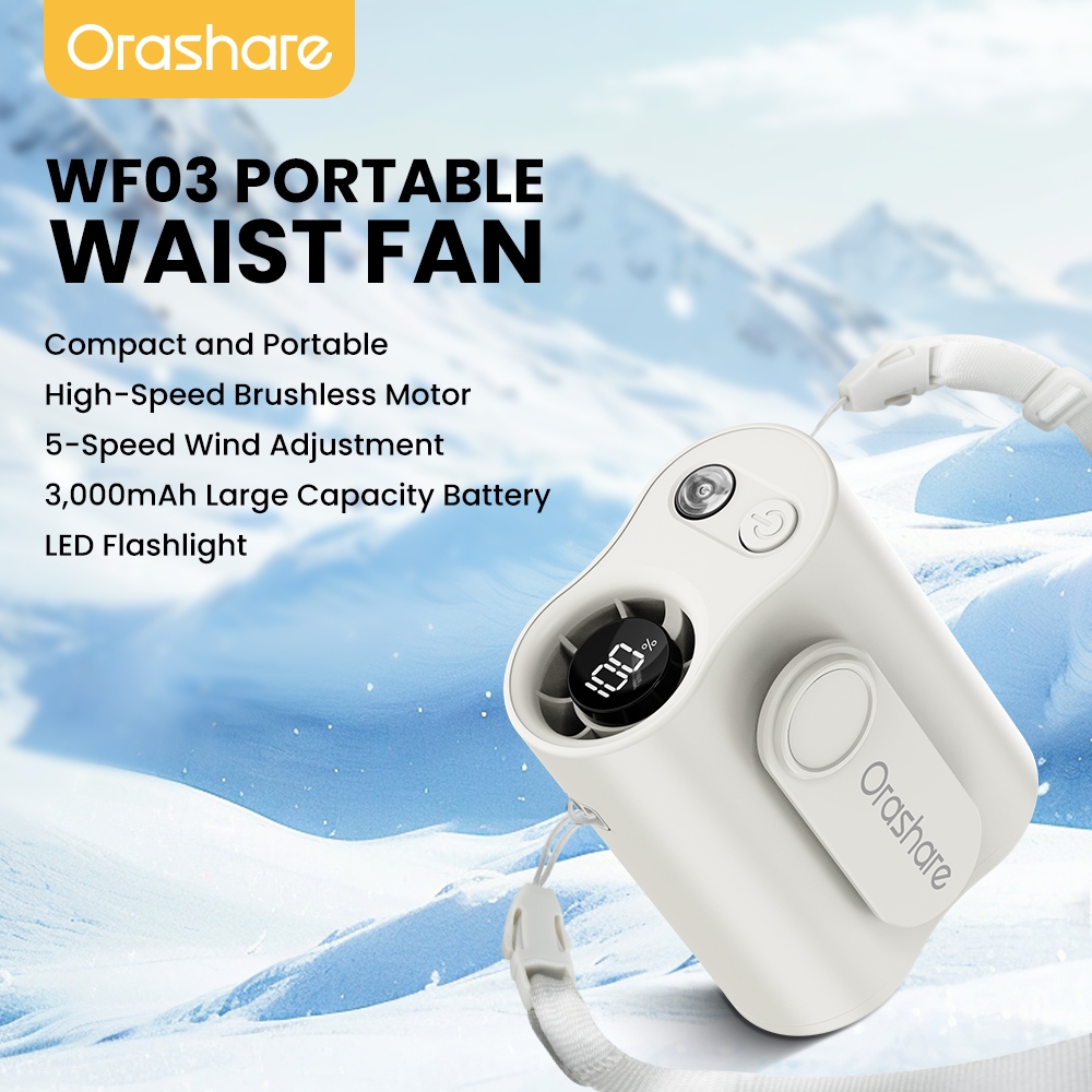 Orashare WF03 3000mAh Rechargeable Waist Fan 5-Speed Portable Hands ...