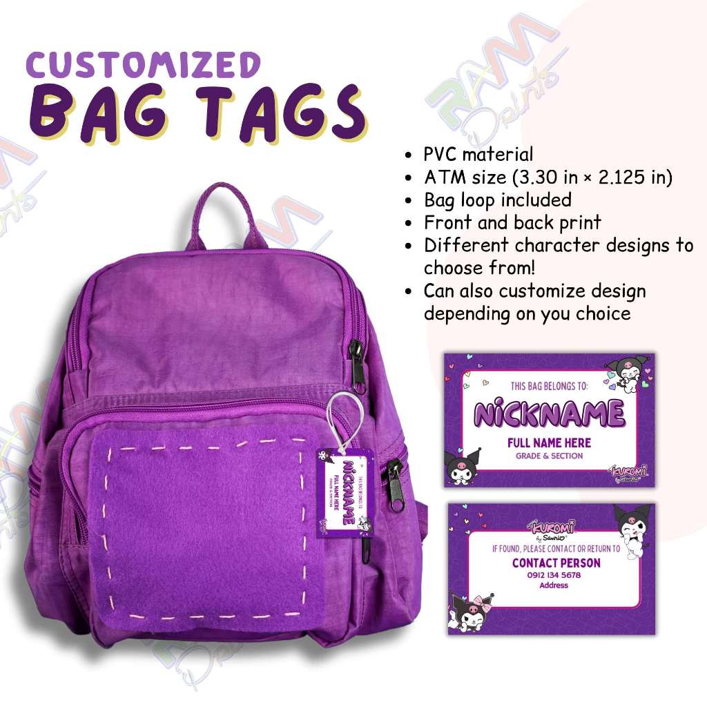 RAM Prints Personalized School Bag Tags_ Different Designs! PVC Bag tag ...
